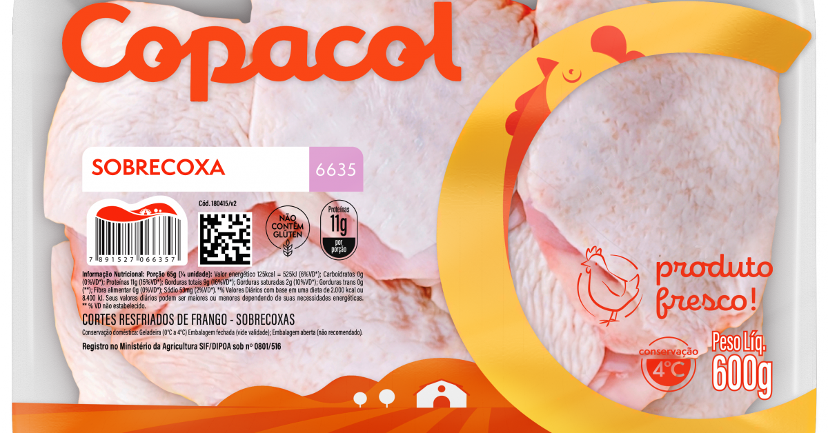 Copacol - Produtos - Sobrecoxa C/Pele Resfriada Bandeja 600g