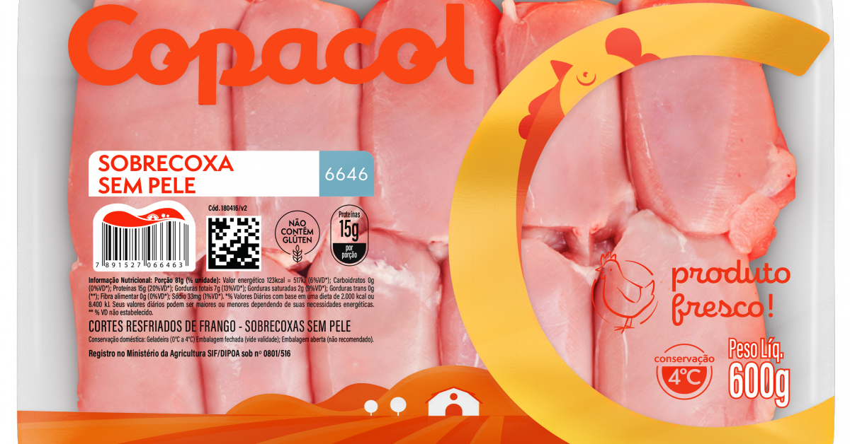 Copacol - Produtos - Sobrecoxa Sem Pele Resfriada Bandeja 600g