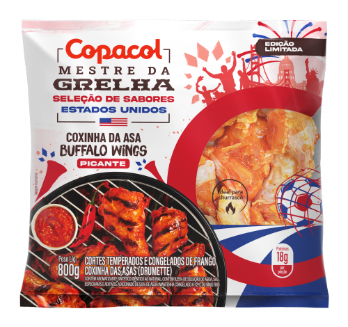 Copacol - Produtos - Coxinha da Asa Buffalo Wings Congelada 800g
