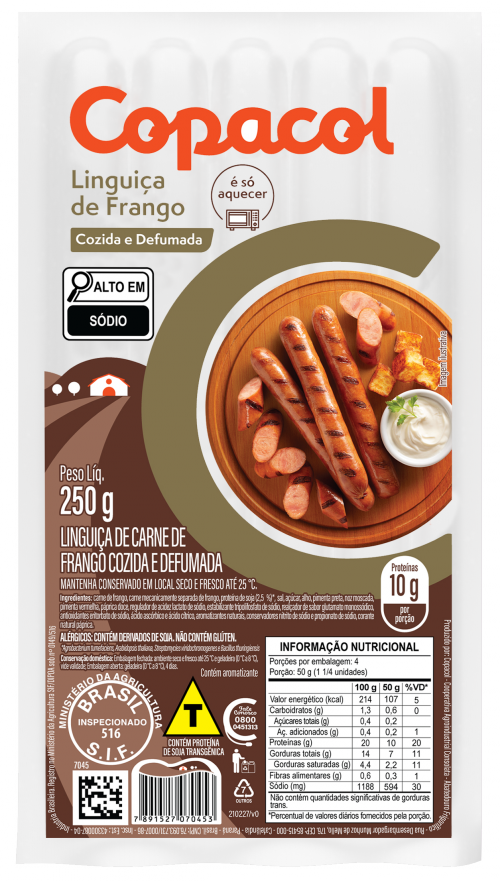 Copacol - Produtos - Linguiça de Frango Defumada 250g