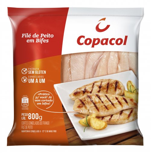 Copacol - Produtos - Filé de Peito em Bifes Congelado IQF 800 g